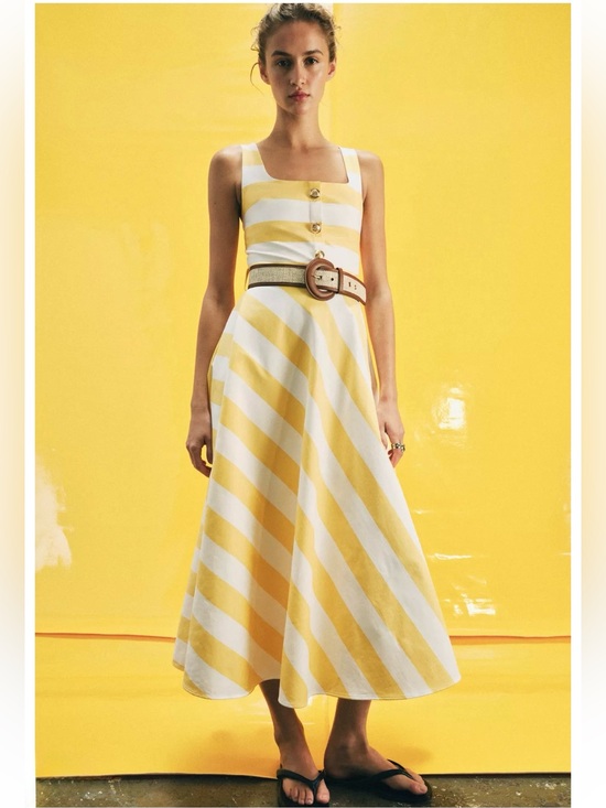 Zara | Dresses | Zara Striped Belted Midi Dress | Poshmark